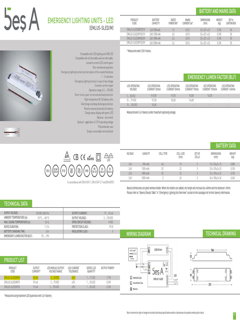 BESA DATASHEET - EMLUS-SLED M050 3H | PDF | Electromagnetism | Electronics