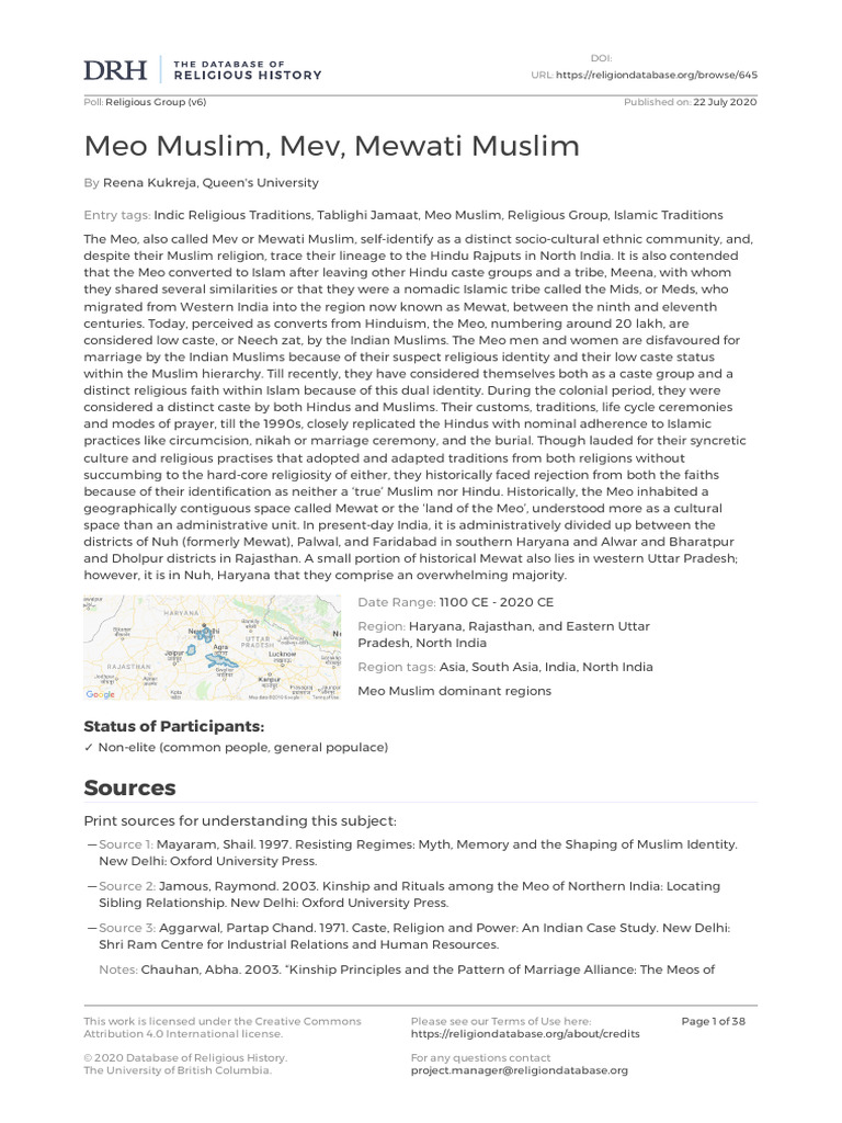 Meo Muslims: Identity and History in India | PDF | Burial | God In Islam