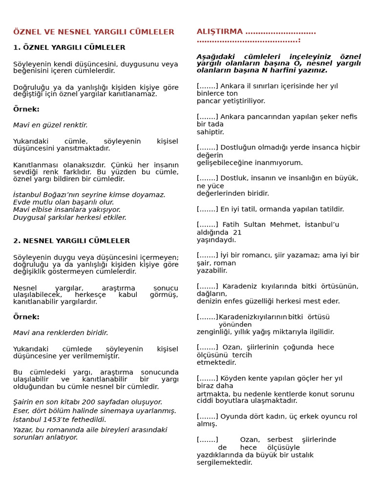 Oznel Nesnel Cumleler | PDF