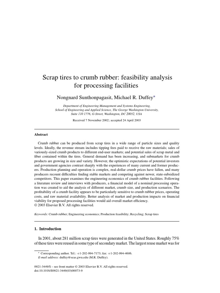 Ts-4 Scrap Tires To Crumb Rubber Feasibility Analysis For Processing ...