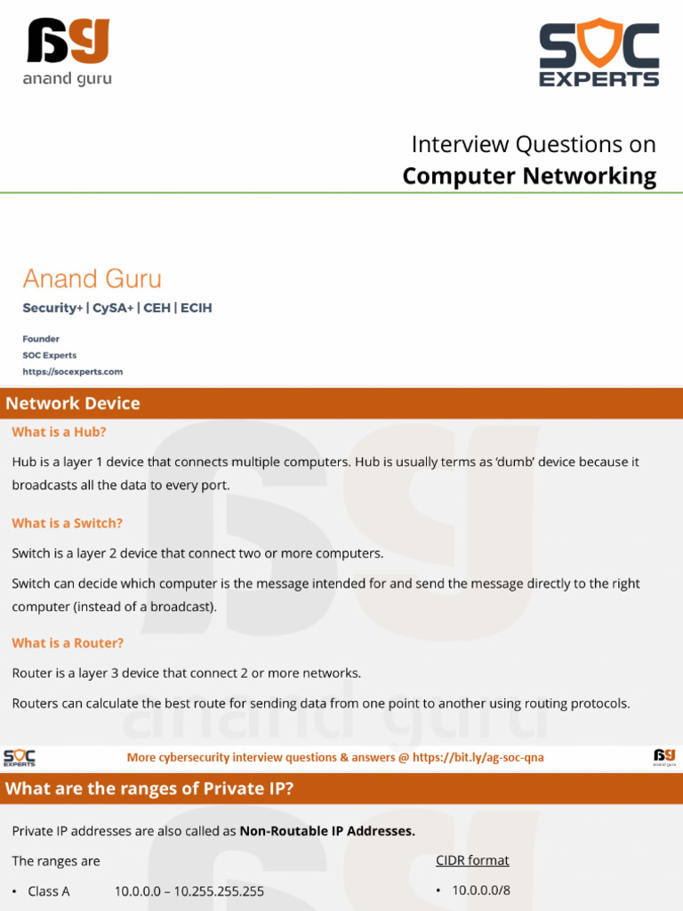 1+SOC+Experts Anand+Guru Interview+Questions+on+Computer+Networking | PDF 1+SOC+Experts Anand+Guru Interview+Questions+on+Computer+Networking | PDF