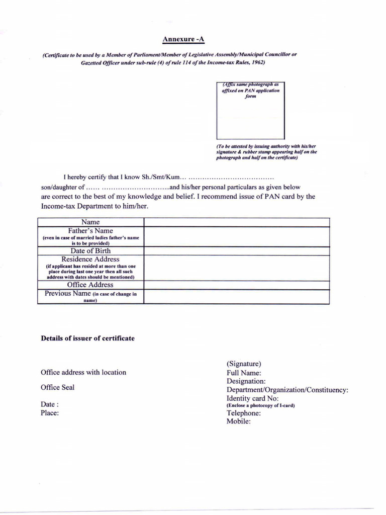 PAN Annexure-A | PDF