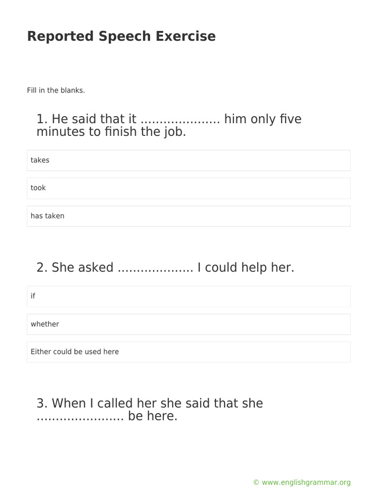 Reported Speech Exercise | PDF