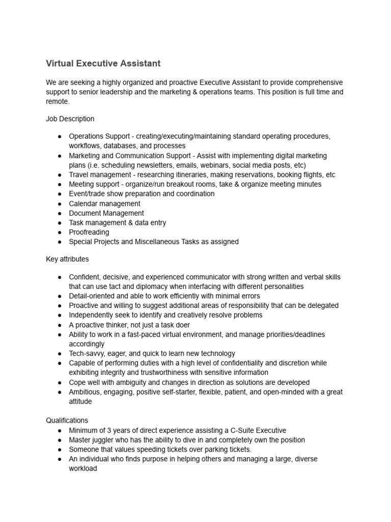 EA Job Description - Upwork | PDF | Business | Computing