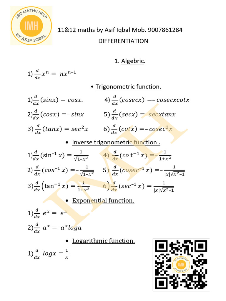 Differentiation formulas | PDF