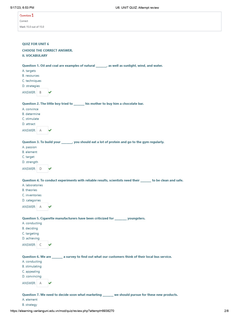U6. UNIT QUIZ_ Attempt review | PDF