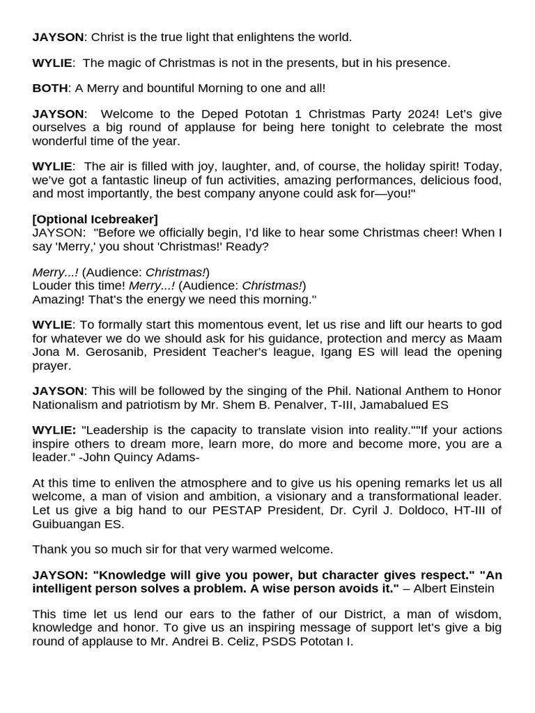 Jayson Emcee Script Deped Pototan I | PDF | Christmas