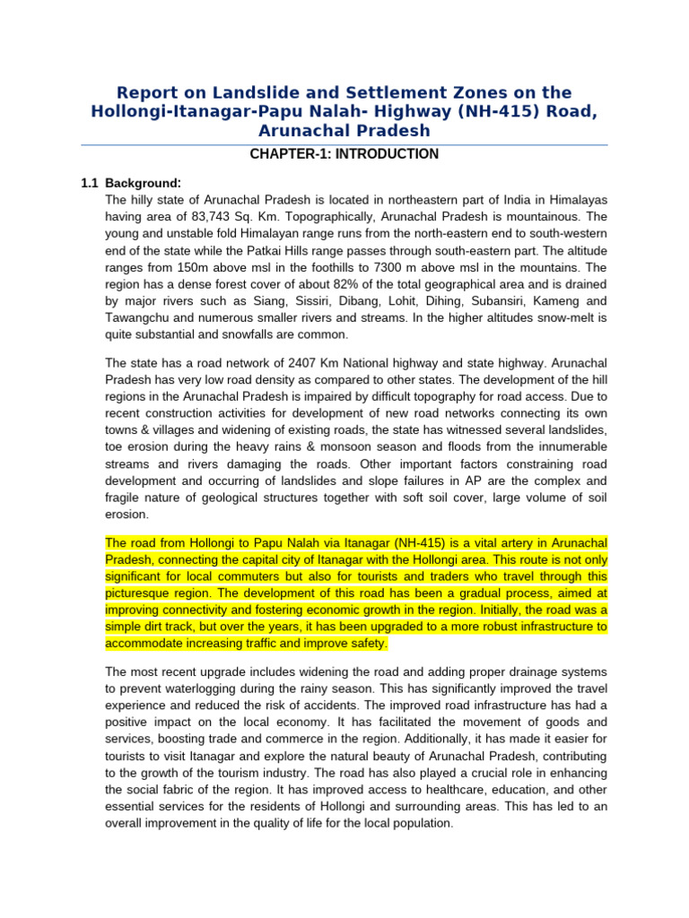 Landslide Report for NH-415, Arunachal | PDF | Landslide | Himalayas