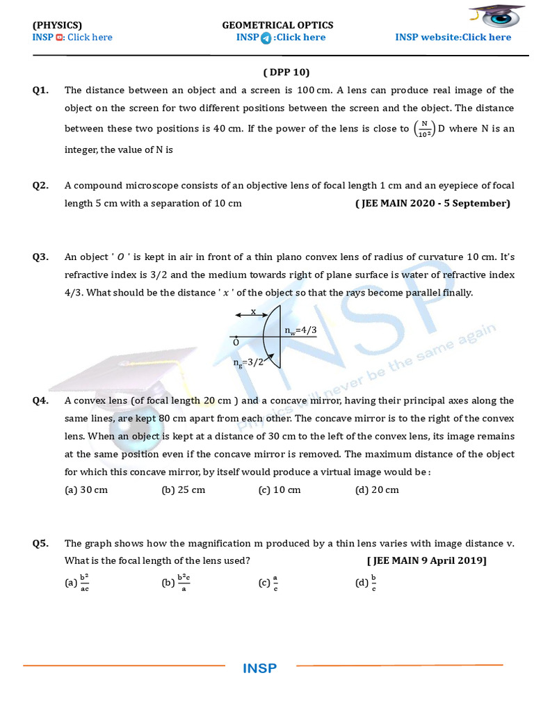 Dpp-10 Geometrical Optics | PDF | Optics | Electromagnetic Radiation