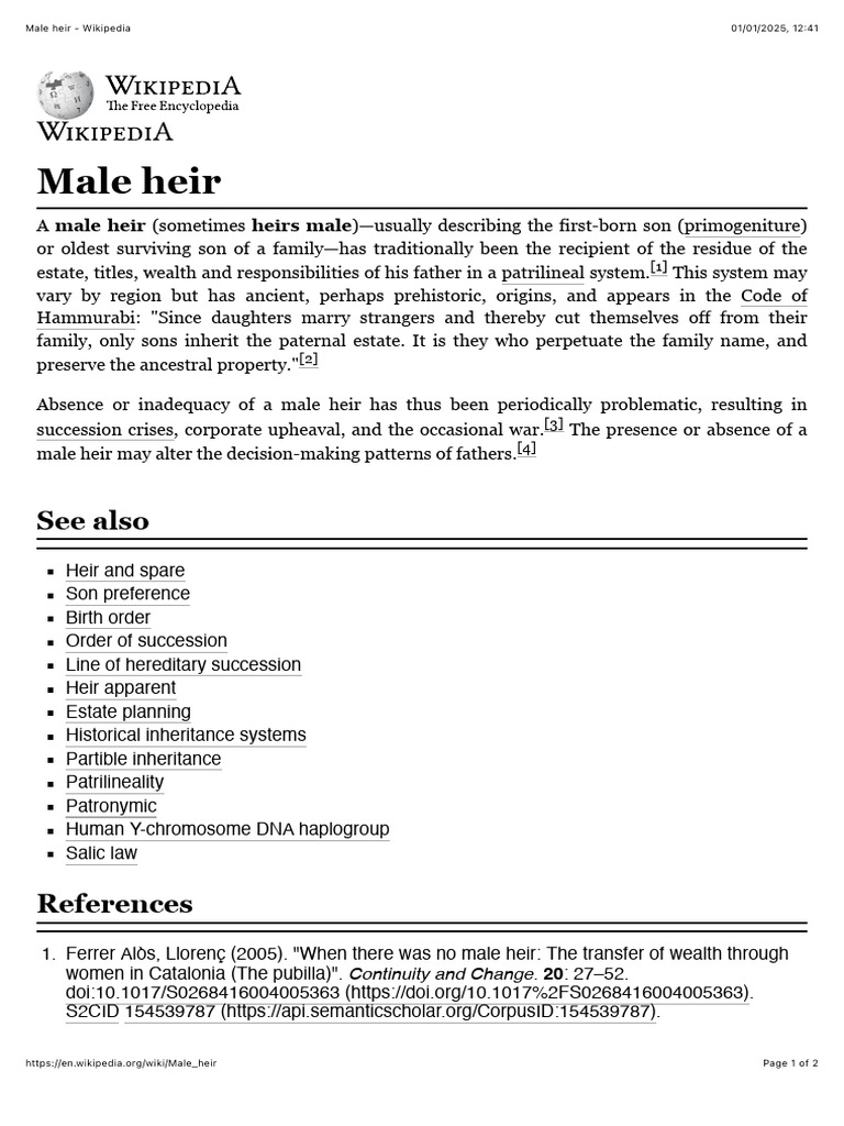 Male heir | PDF | Inheritance | Social Stratification
