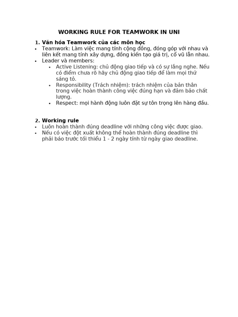 Working Rule For Teamwork in Uni | PDF