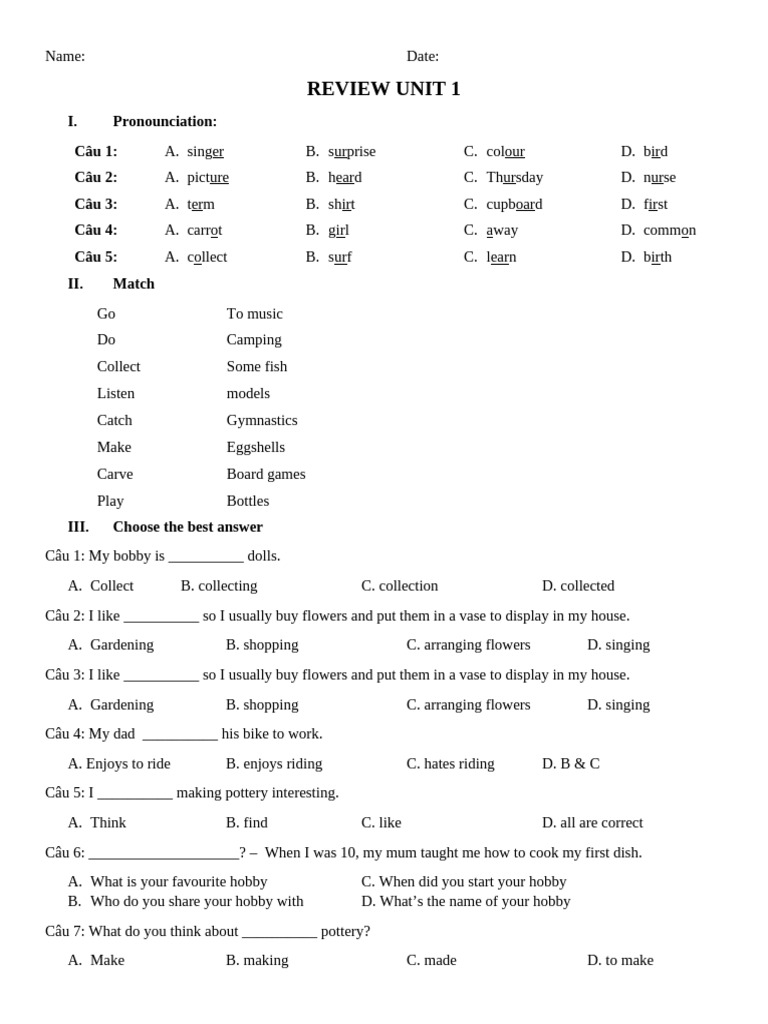review unit 1 l7 | PDF