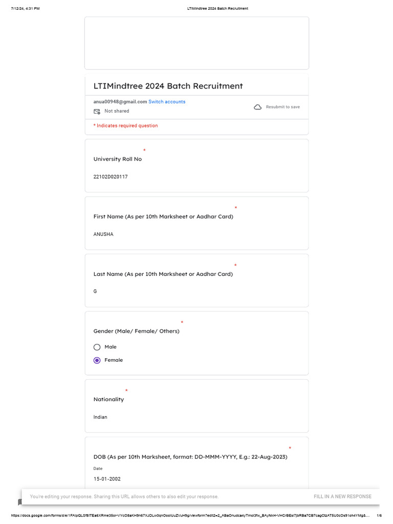LTIMindtree 2024 Batch Recruitment | PDF