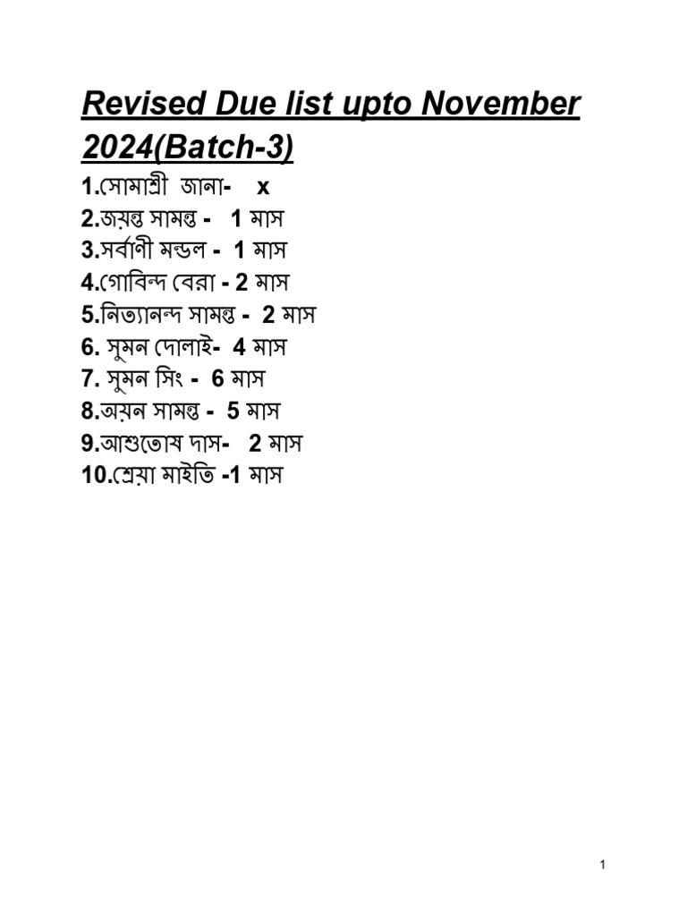 Revised Due List Upto November 2024 (Batch-3) | PDF