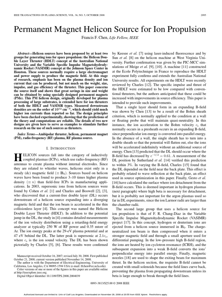 Francis F. Chen - Permanent Magnet Helicon Source For Ion Propulsion ...