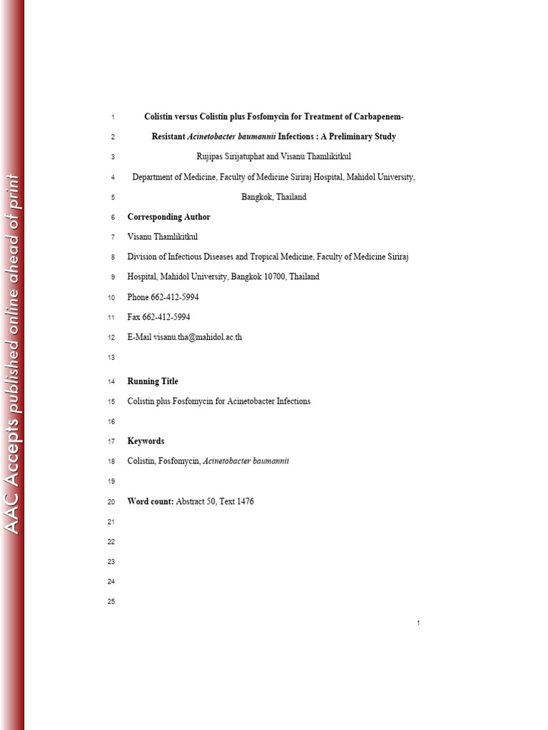 AAC 2014 - Colistin Vs Colistin Plus Fosfomycin For Acinetobacter ...