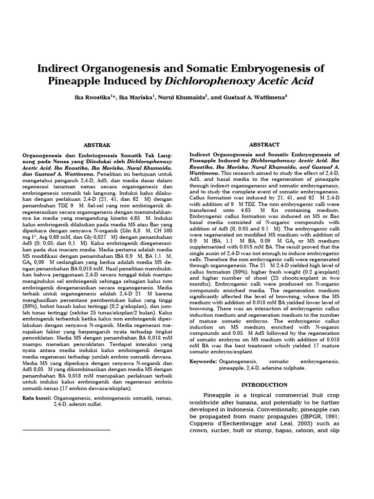 Dua SE (Indirect Organogenesis and Somatic Embryogenesis of Pineapple ...