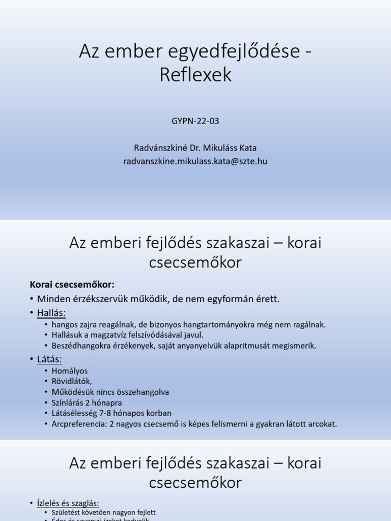 6. Az ember egyedfejlődése_reflexek | PDF