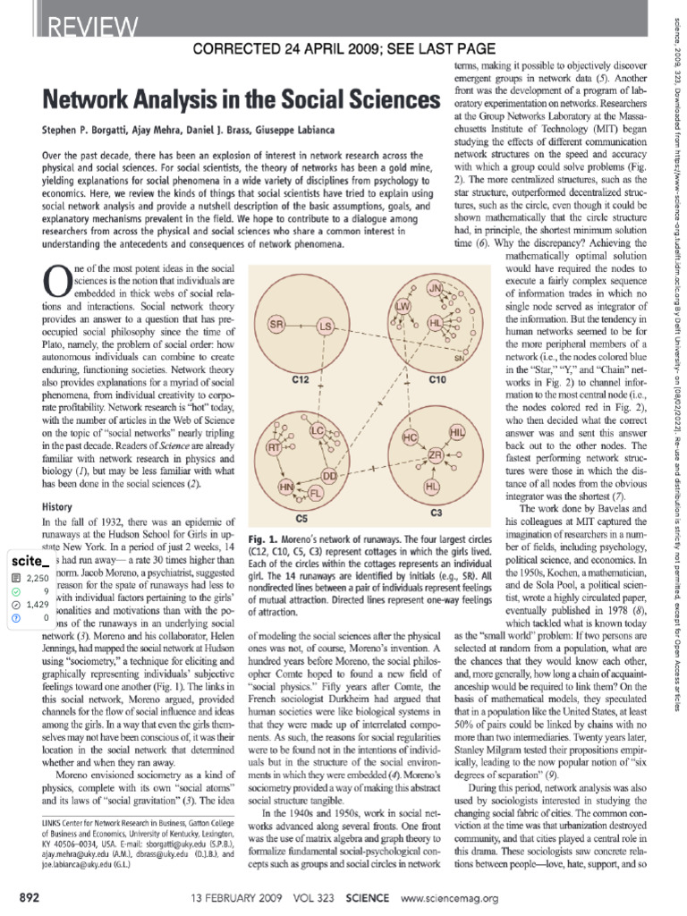 Network Analysis in The Social Sciences | PDF