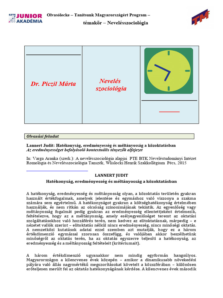 TM1 IX Olvasólecke Nevelésszociológia Olvasmánnyal | PDF