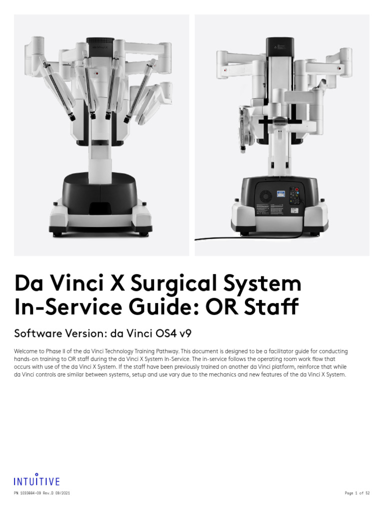 Da Vinci X Surgical System In-Service Guide - OR Staf | PDF ...