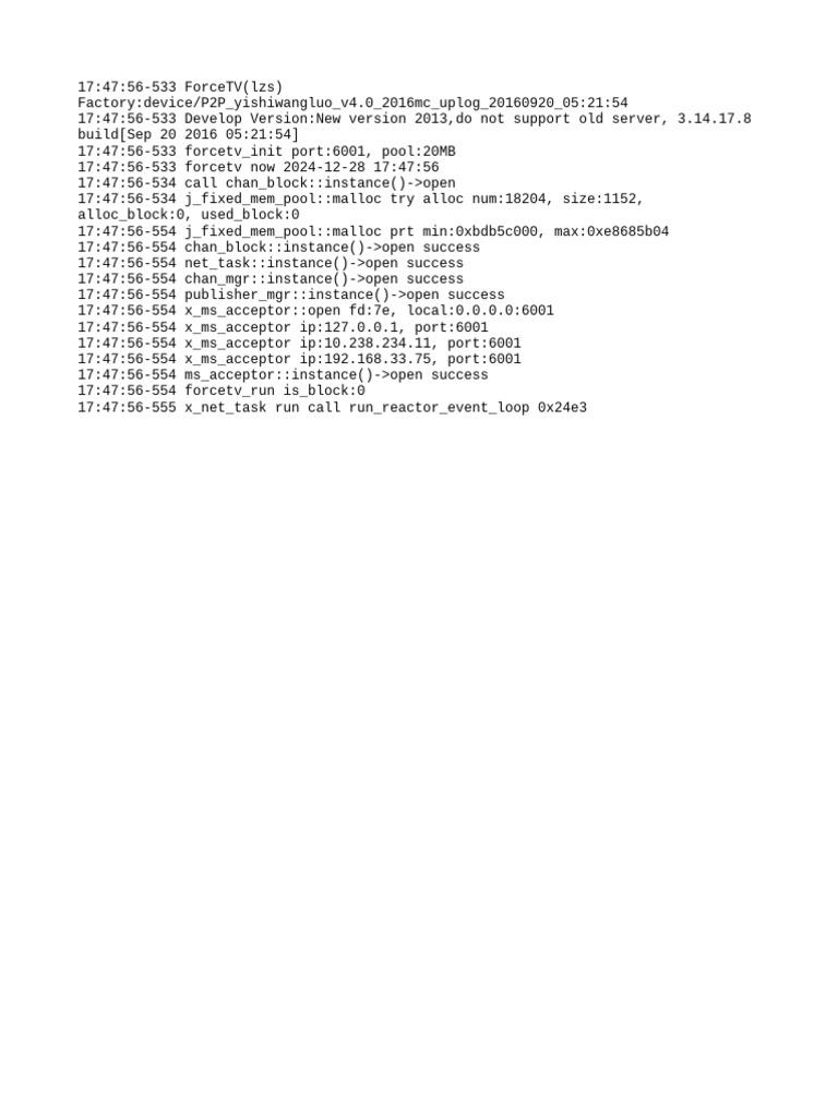ForceTV Device Initialization Log | PDF