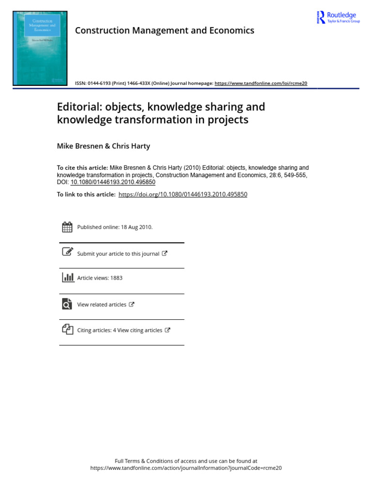 Editorial Objects Knowledge Sharing and Knowledge Transformation in ...