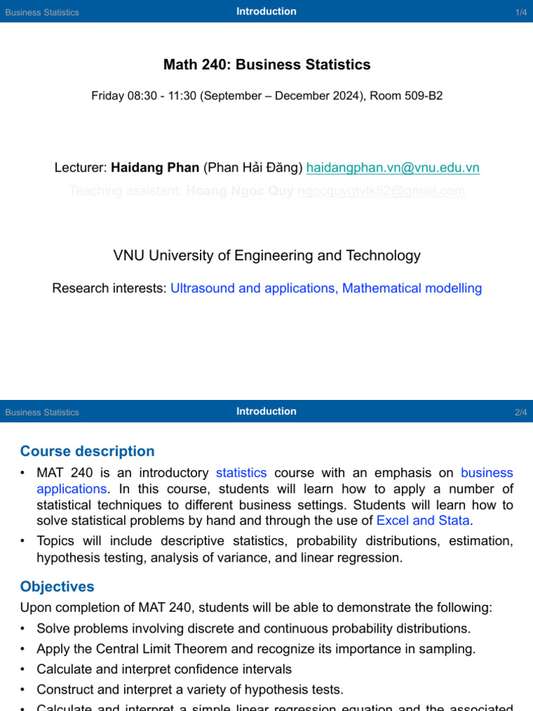 MAT240 - Business Statistics - Introduction | PDF | Statistics | Regression Analysis