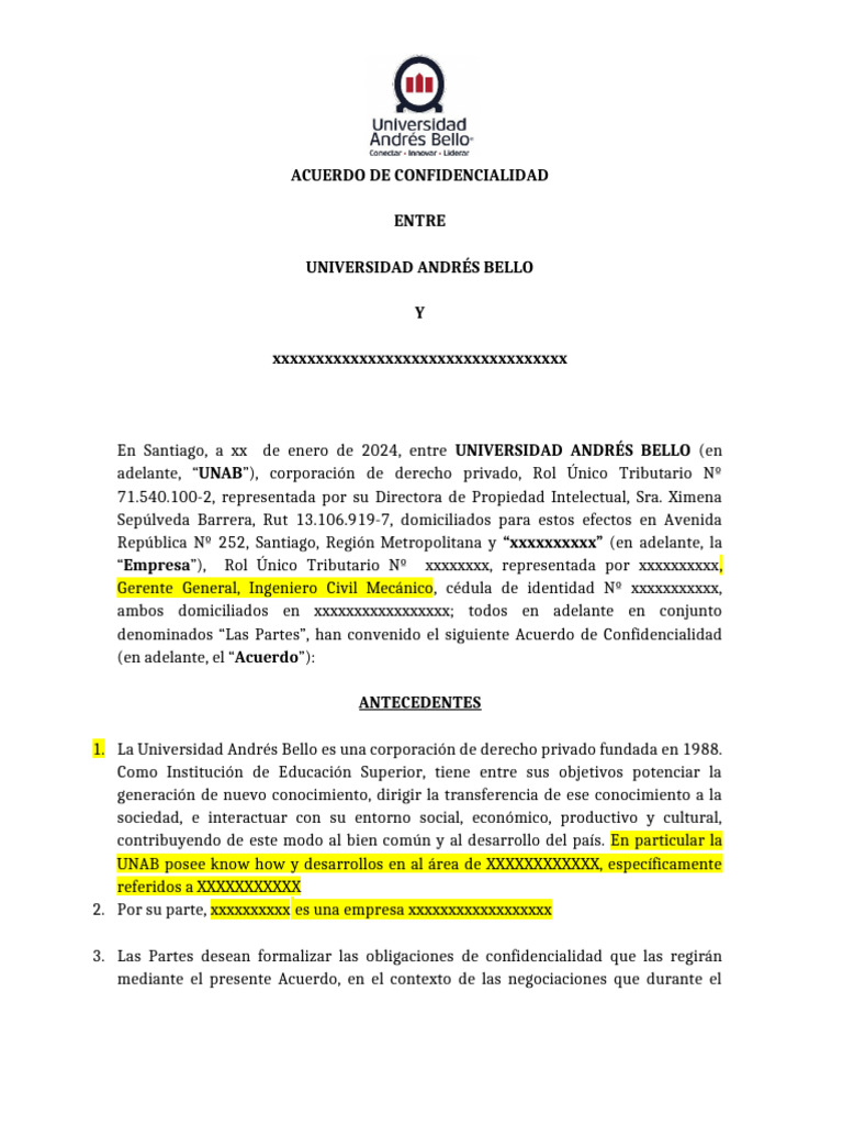 Coo1 Modelo NDA BILATERAL | PDF | Patentar | Acuerdo de no divulgación
