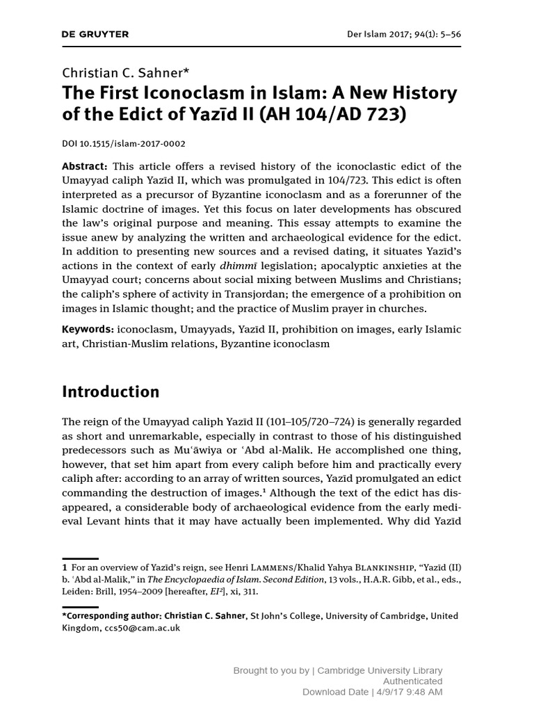 Sahner - The - First - Iconoclasm - in - Islam - A - Ne | PDF
