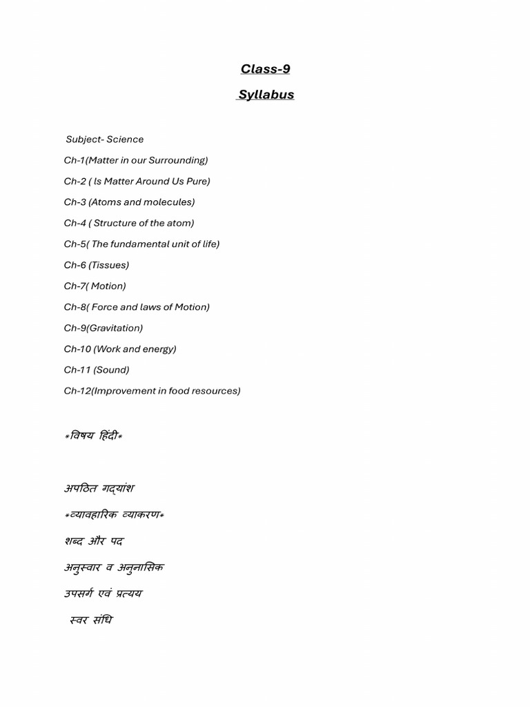 Syllabus Class-9 | PDF