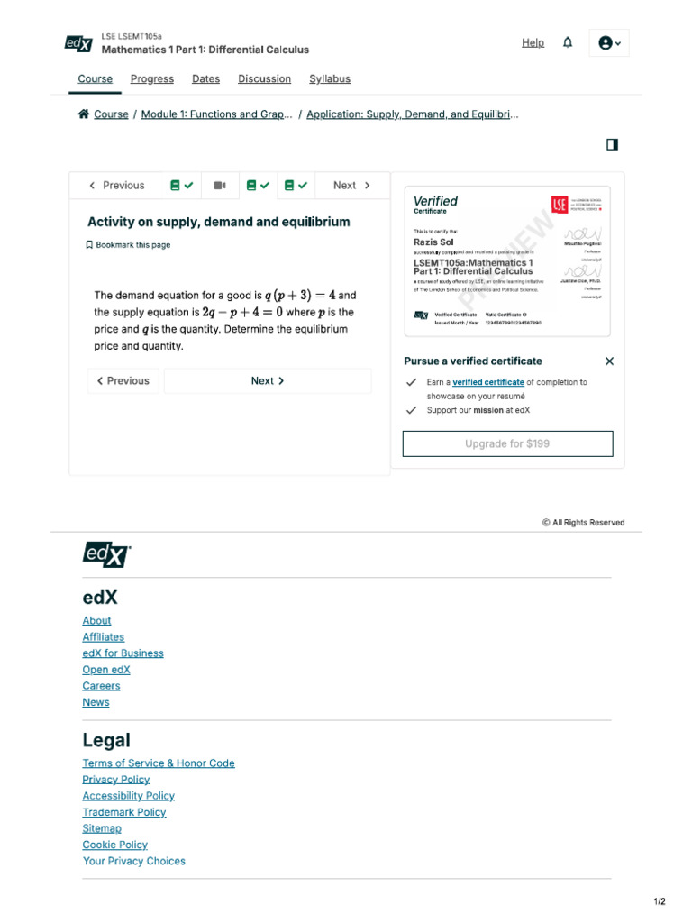 005 Module 1 Functions and Graphs - Application Supply, Demand, and ...