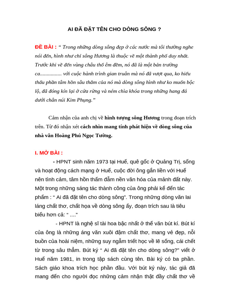 AI ĐÃ ĐẶT TÊN CHO DÒNG SÔNG | PDF