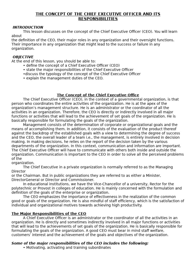 The Concept of The Chief Executive Officer and Its | PDF | Leadership ...