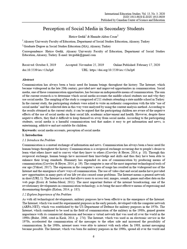 Perception of Social Media in Secondary Students | PDF | Social Media | Popular Culture & Media ...