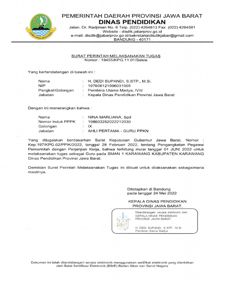 Surat Perintah Melaksanakan Tugas (SPMT) | PDF