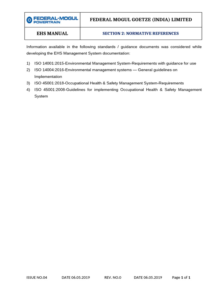 EHS Manual: Normative References | PDF