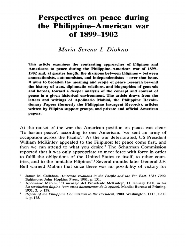 09 - Diokno, M. (1997) Perspectives On Peace During The Philippine-American War | PDF | Philippines