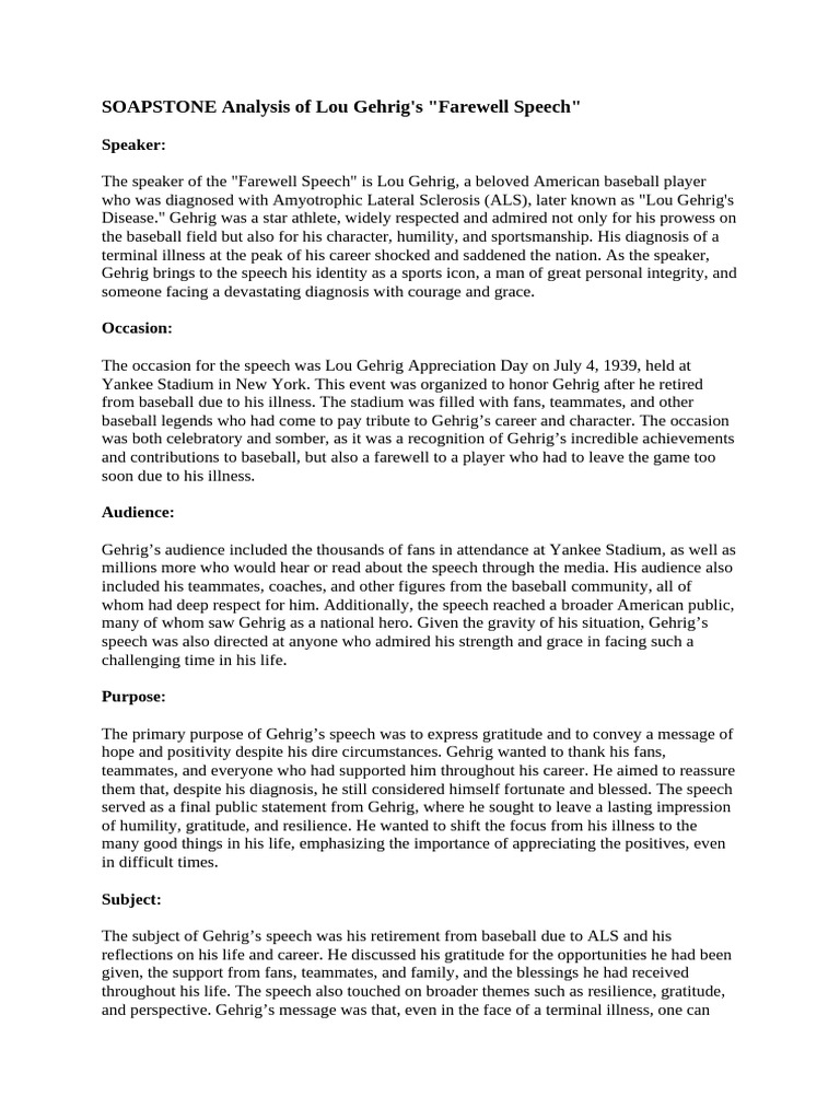 Farewell Speech Lou Gehrig | PDF | Gratitude | Logos