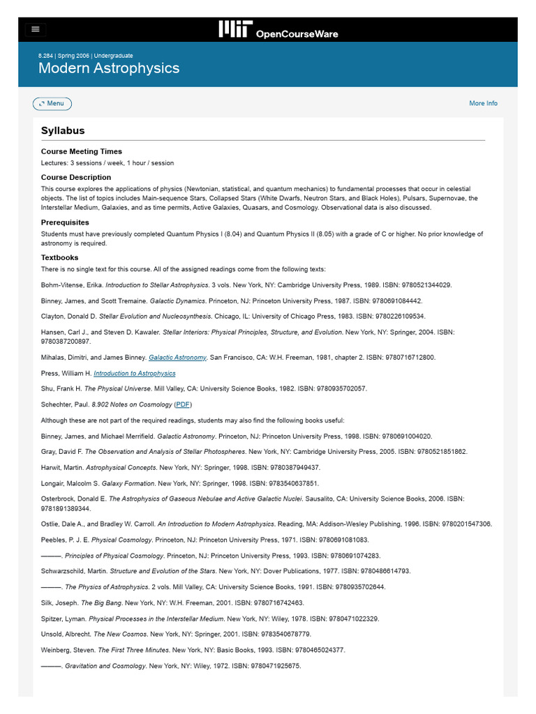 Syllabus - Modern Astrophysics - Physics - MIT OpenCourseWare1 | PDF ...