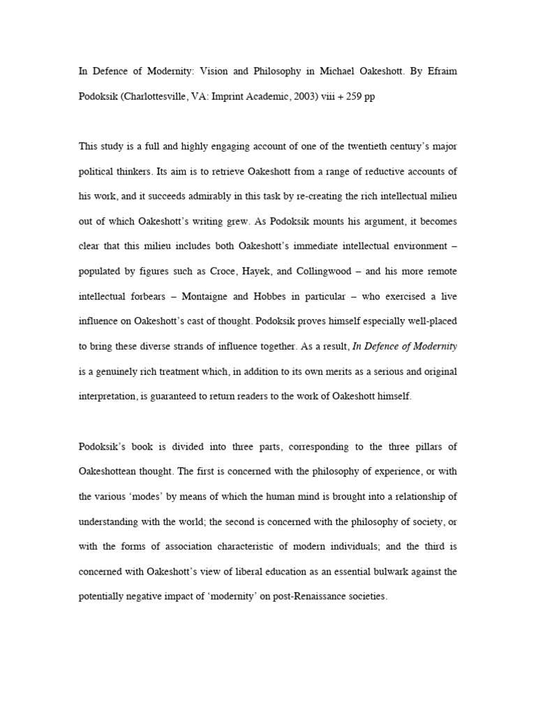 Oakeshott's Philosophy of Modernity Explained | PDF | Political ...