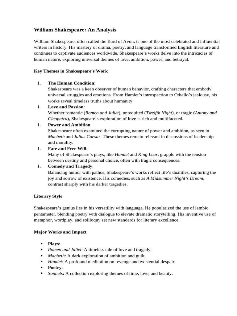 WilliamShakespeare AnAnalysis | PDF
