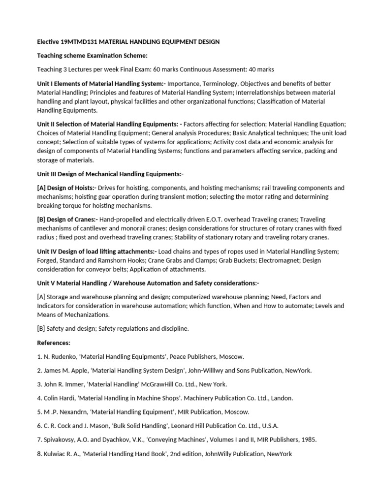 Material Handling Equipment Design Overview | PDF | Crane (Machine ...