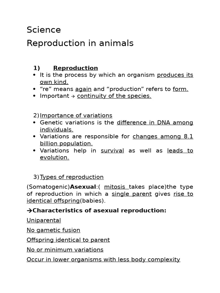 Science Reproduction in Animals Notes | PDF | Reproductive System ...