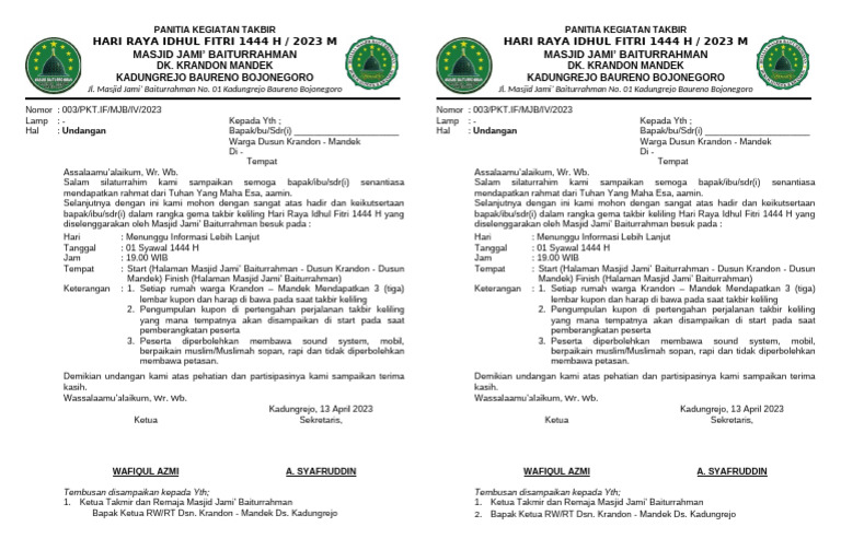 Undangan Warga Takbir Keliling | PDF