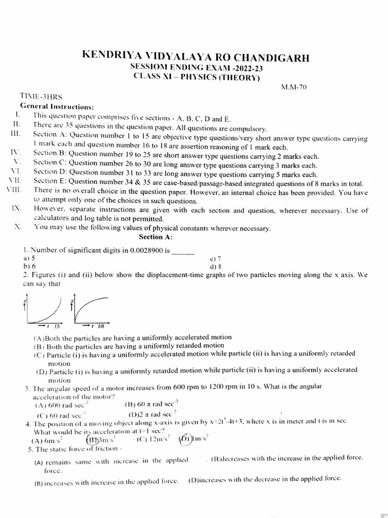 K.V Class 11 Physics Question Paper | PDF | Force | Elasticity (Physics)