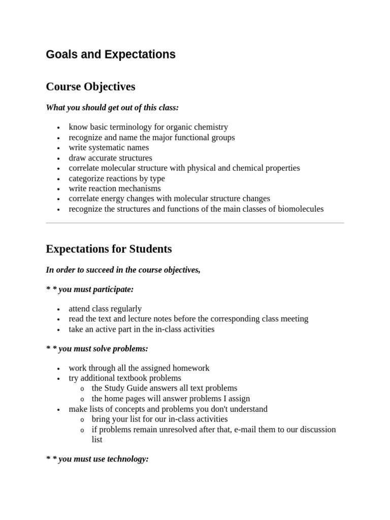 Goals and Expectations For Organic Chemistry Courses | PDF | Organic ...