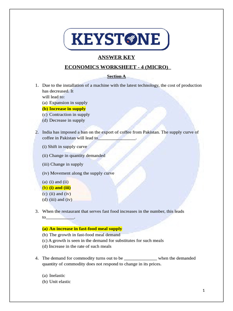 Economics Worksheet: Supply and Demand Concepts | PDF | Elasticity ...