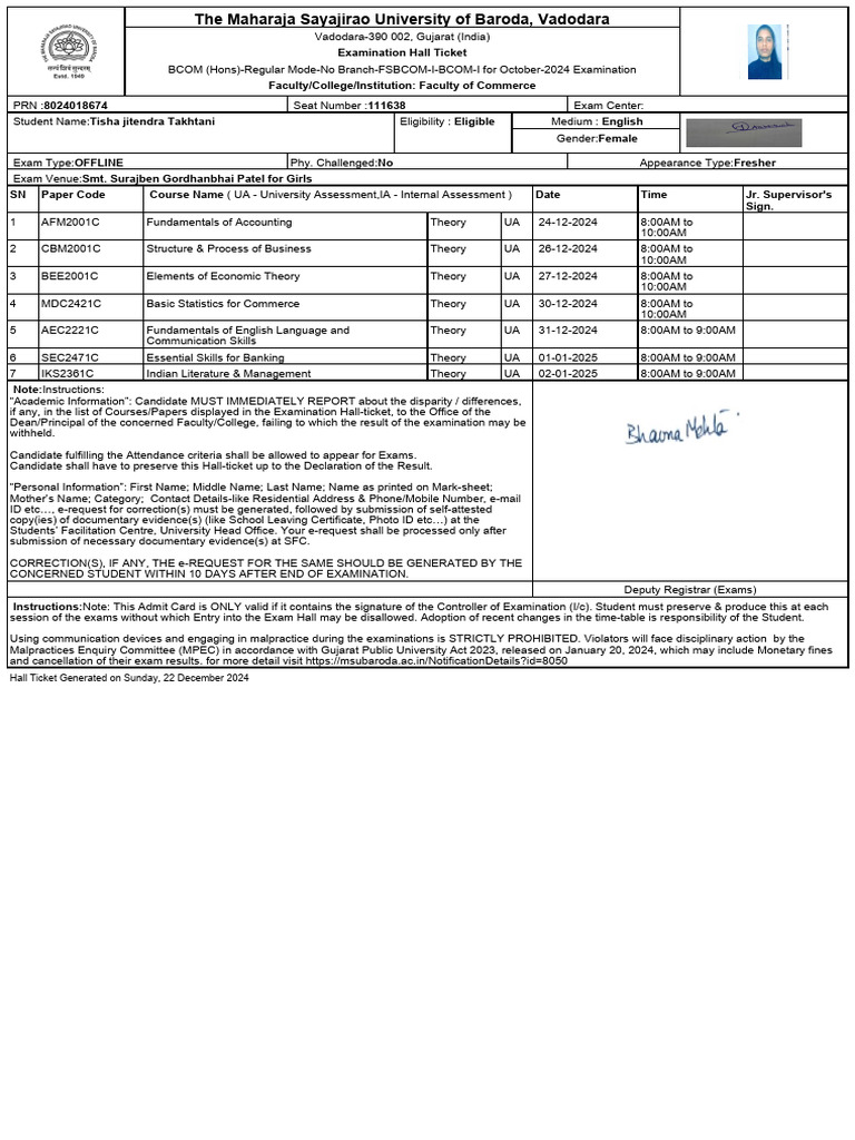 8024018674msuis PDF Hallticket | PDF