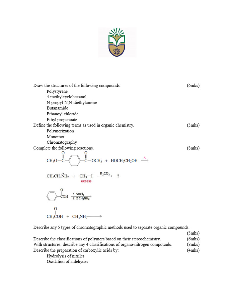 Organic Chemistry Exam Questions and Concepts | PDF
